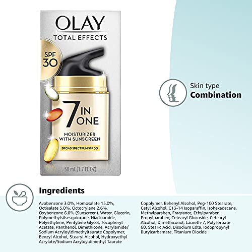 Facial Moisturizing Lotion SPF 30 by Olay Total Effects for Dry Skin, 7 Benefits including Minimize Pores, Anti-Aging, 1.7 oz