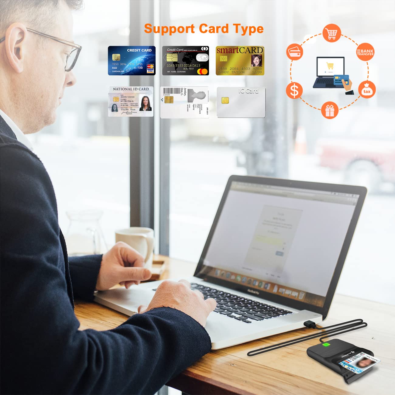 ZOWEETEK USB Smart Card Reader, CAC Card Reader Military, Compatible with Windows, Mac OS and Linux
