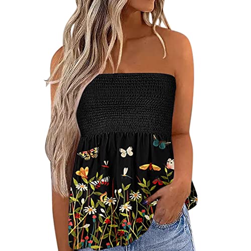 Tube Tops for Women Summer Gradient Color Strapless Sleeveless Flowy Pleated Blouse Tank Top Beach Shirt Bandeau Bras turquoise tops for women gauze shirts for women women's casual tops pink blouse
