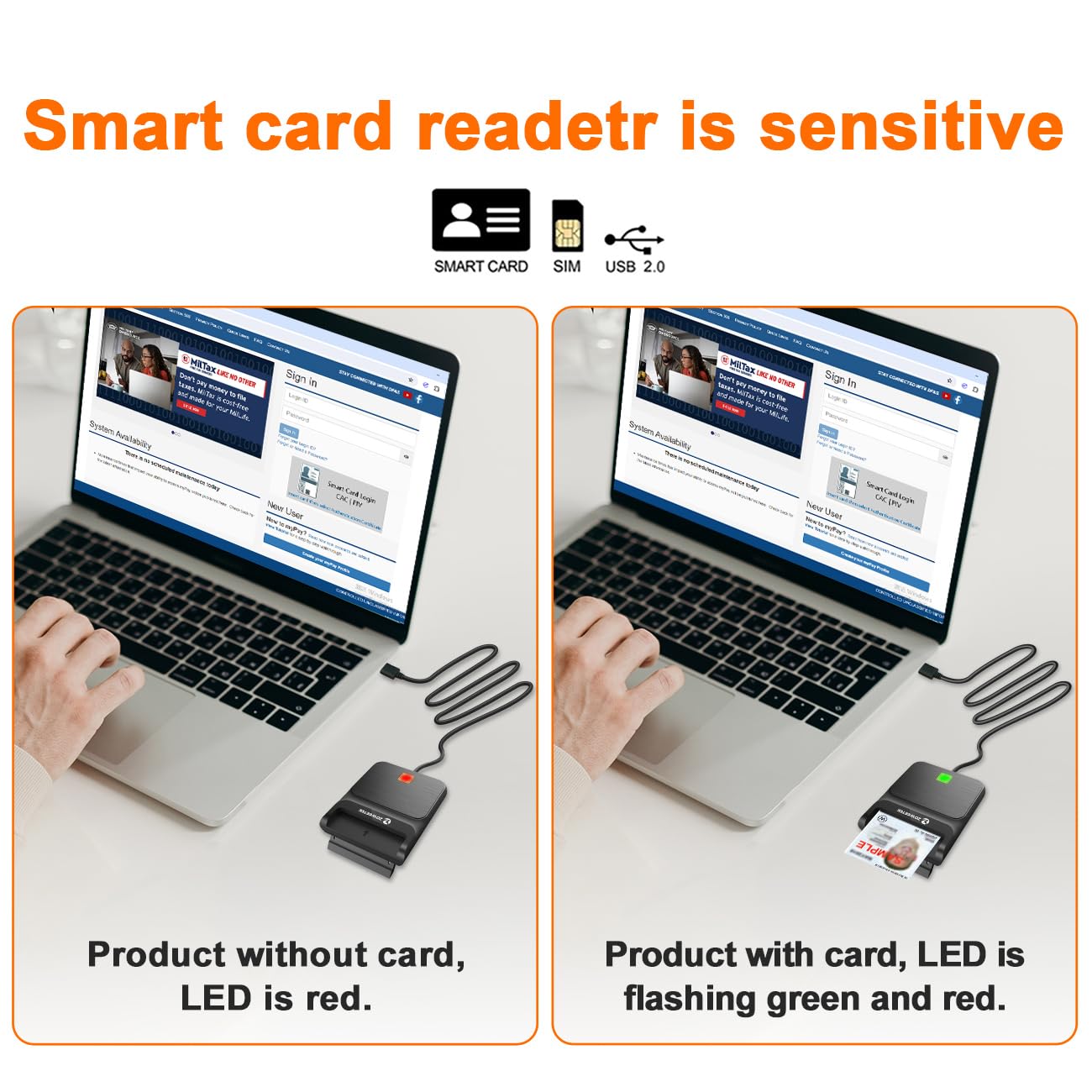 ZOWEETEK USB Smart Card Reader, CAC Card Reader Military, Compatible with Windows, Mac OS and Linux