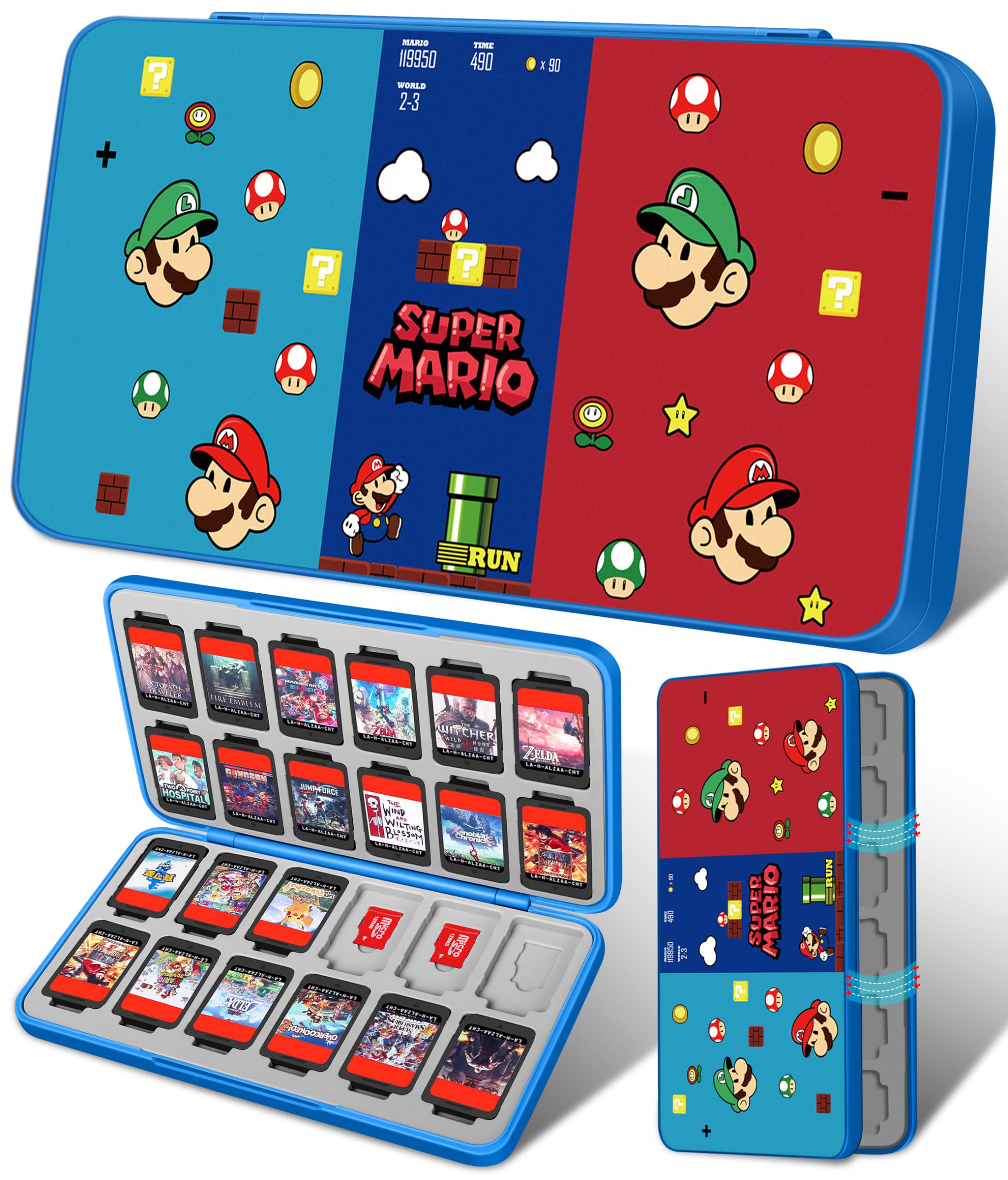 Xinocy for Nintendo Switch Game Case with 24 Game Holder Slots and 24 SD Micro Card Slots for Nintendo Switch/Lite/OLED,Cute Cartoon Games Cartridge Cases for Boys Kids Girls Kawaii Storage Box, Maro1