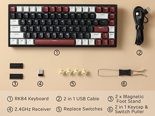 RK ROYAL KLUDGE RK84 RGB Limited Ed, 75% Triple Mode BT5.0/2.4G/USB-C Hot Swappable Mechanical Keyboard, 84 Keys Wireless Gaming Keyboard, RK Yellow Switch, Americano Black