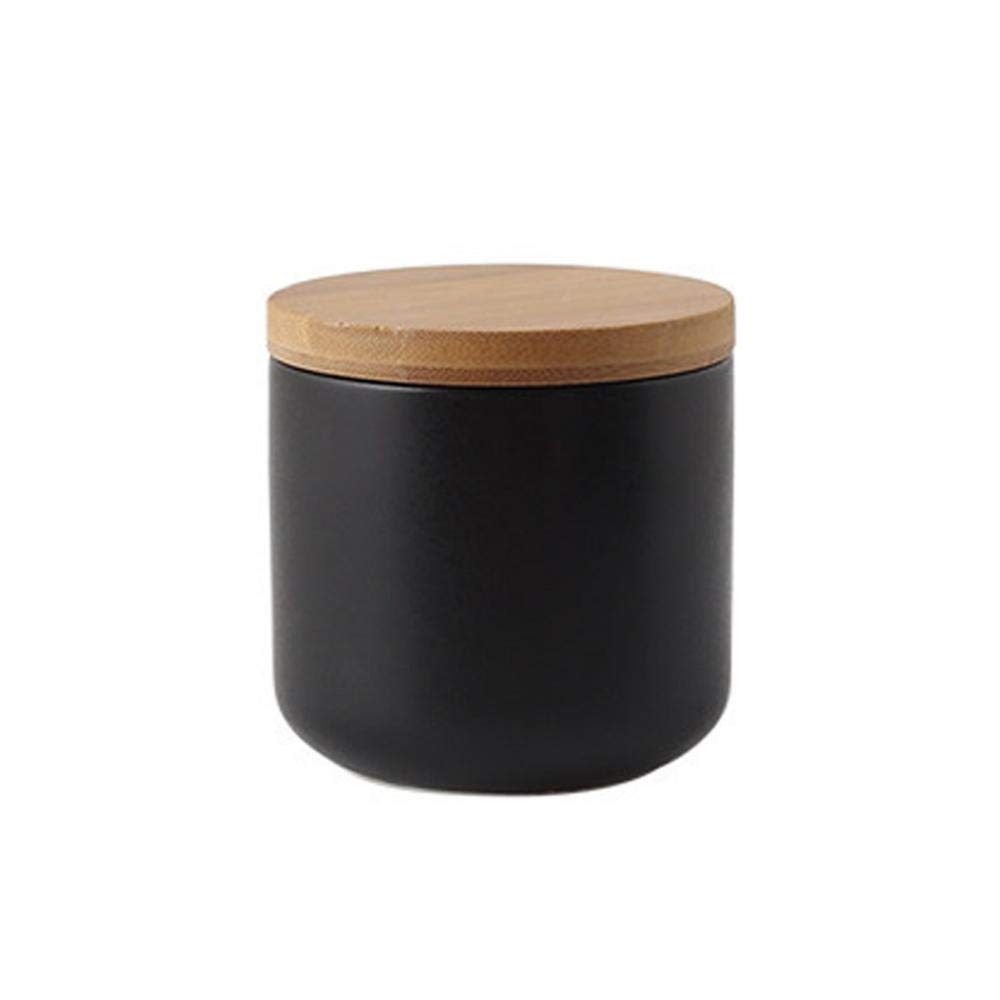 Ceramic Food Storage Jar Canister Modern Design Food Canisters with Airtight Seal Bamboo Lid, Loose Tea Coffee Spice Nuts Snacks Storage Jar Canister (Black 8.79oz/260ml)