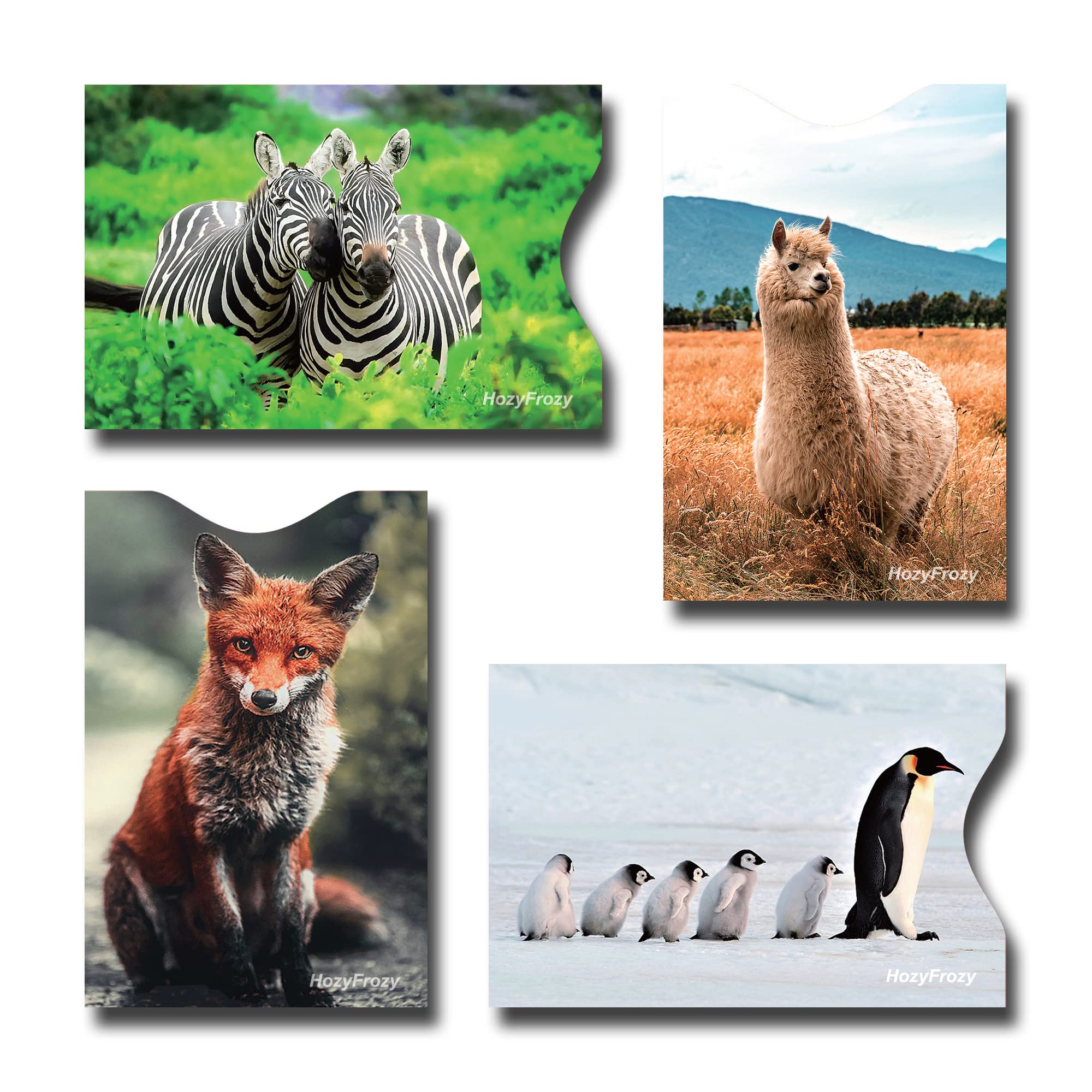 8 RFID Blocking Sleeves, Credit Card Protector, Anti-Theft Credit Card Holder, for Men and Women, Elephant, Zebra, Fox, Giraffe, Hummingbird, Penguin, Alpaca and Piggy Prints