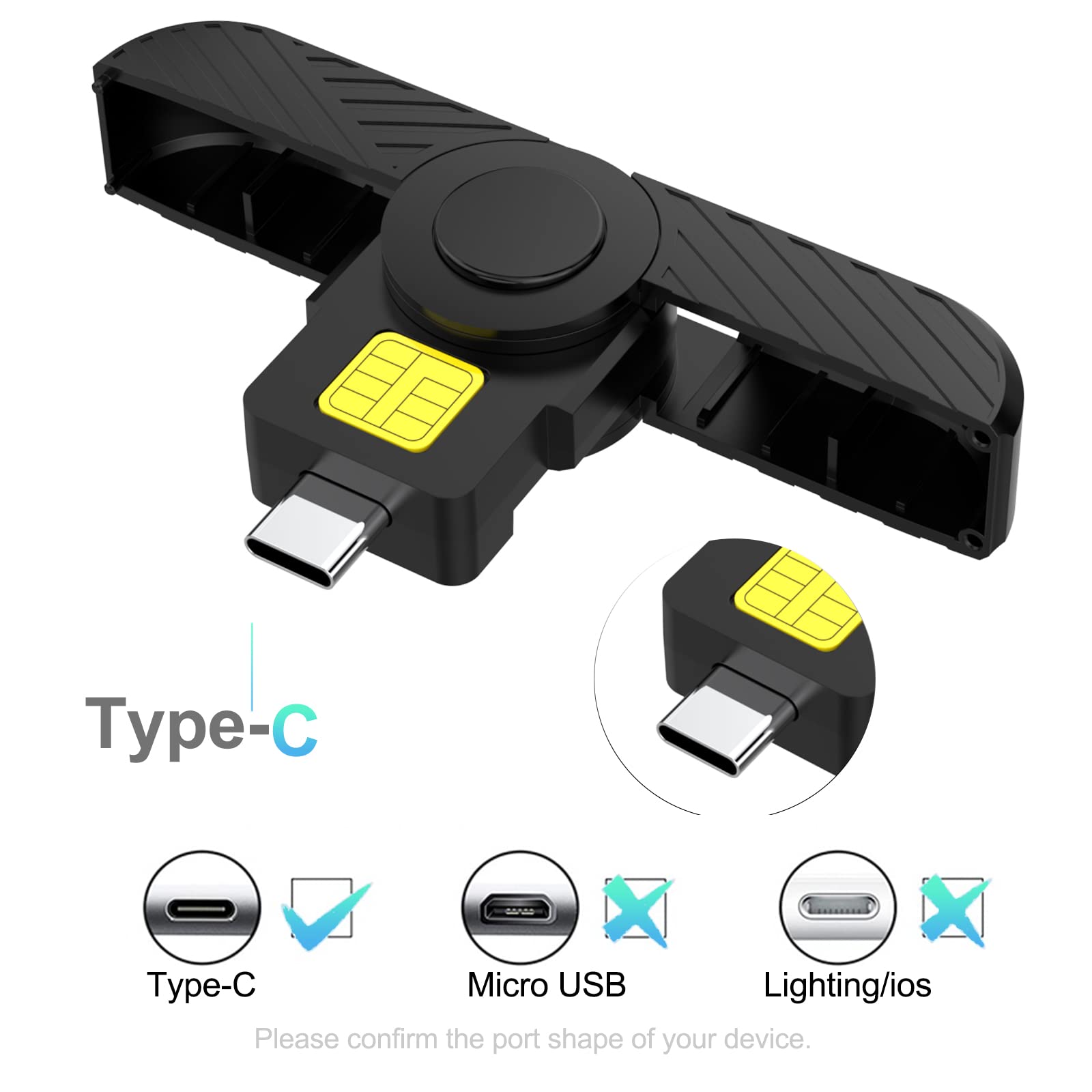 USB C DOD Military Type C Common Access CAC Smart Card Reader and ID CAC Card Reader,Compatible with Mac Os, Windows,Linux-Mini Foldable