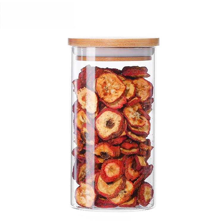 Glass Coffee Bean Container, 20 FL OZ (600 ML), [Thickened Version] Glass Food Storage Jar with Airtight Seal Bamboo Lid - Clear Food Storage Canister for Serving Tea, Coffee, Spice and More (600, Cylinder, 1, H-803)