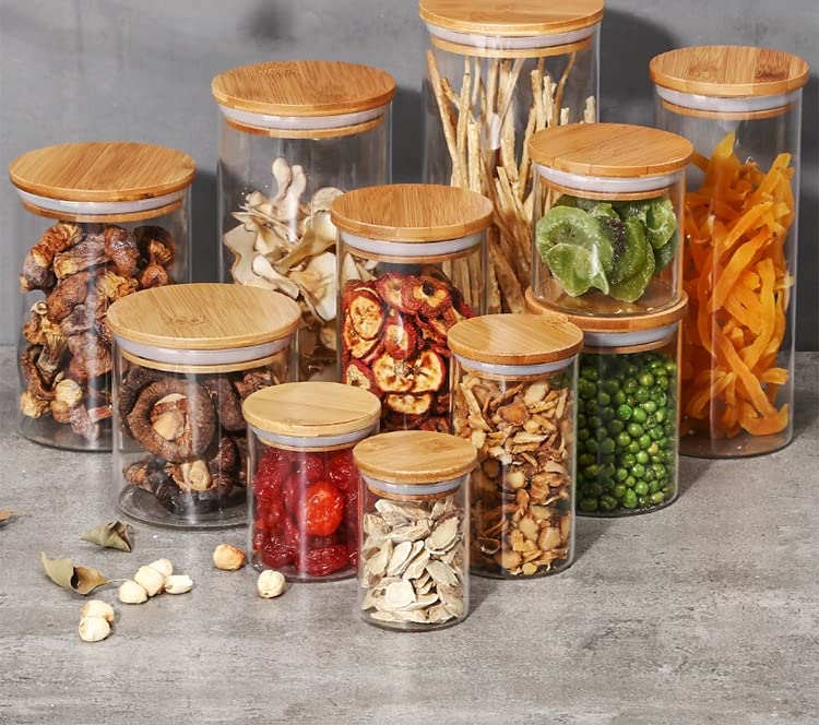 Glass Coffee Bean Container, 20 FL OZ (600 ML), [Thickened Version] Glass Food Storage Jar with Airtight Seal Bamboo Lid - Clear Food Storage Canister for Serving Tea, Coffee, Spice and More (600, Cylinder, 1, H-803)