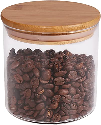 Glass Coffee Bean Container, 20 FL OZ (600 ML), [Thickened Version] Glass Food Storage Jar with Airtight Seal Bamboo Lid - Clear Food Storage Canister for Serving Tea, Coffee, Spice and More (600, Cylinder, 1, H-803)