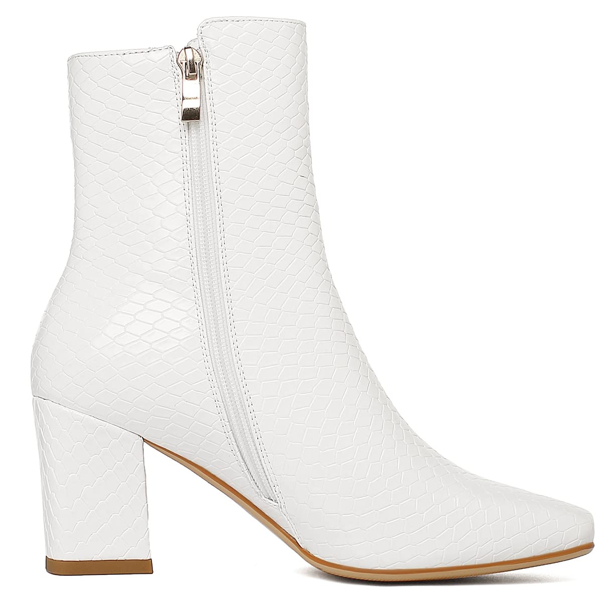 Caradise Womens High Chunky Heeled Boots Zip Up Square Toe Ankle Booties Size 10 B(M) US,White