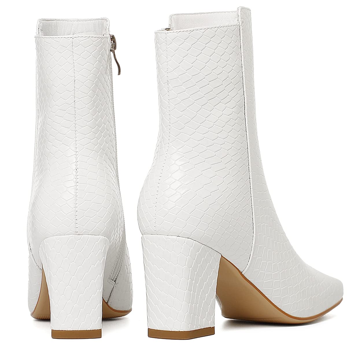 Caradise Womens High Chunky Heeled Boots Zip Up Square Toe Ankle Booties Size 10 B(M) US,White