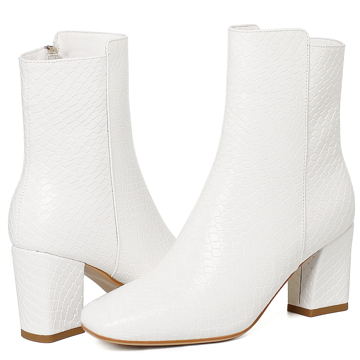 Caradise Womens High Chunky Heeled Boots Zip Up Square Toe Ankle Booties Size 10 B(M) US,White