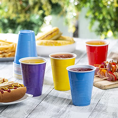 Comfy Package [240 Count 16 oz. Disposable Party Plastic Cups - Assorted Colors Drinking Cups