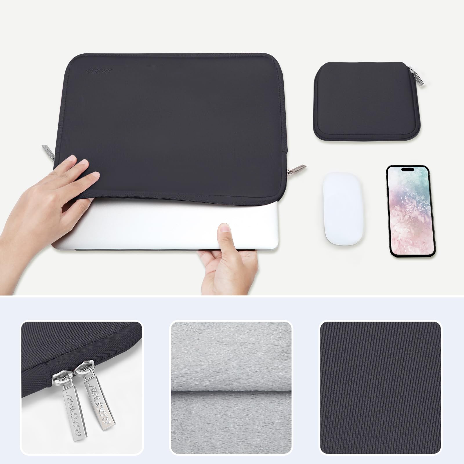MOSISO Laptop Case 15 inch, 15 inch Laptop Sleeve Bag Compatible with MacBook Air 15 inch M3 M2 2025-2023, Surface Laptop 15, Dell XPS 15, Neoprene Computer Sleeve Bag with Small Case, Space Gray