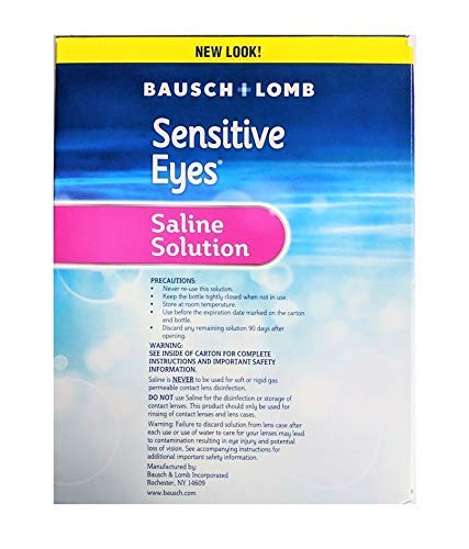 Contact Lens Solution by Bausch & Lomb, Sensitive Eyes Solution for Soft Contact & Gas Permeable Lenses, Saline Solution with Potassium, 12 Fl Oz (Pack of 2)