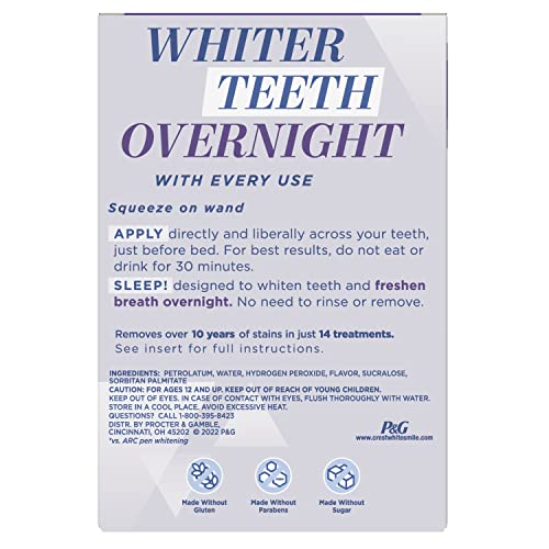 Crest Whitening Emulsions Leave-On Teeth Whitening Gel Kit + Overnight Freshness with Wand Applicator and Stand, Apply & Sleep, 0.88 Oz