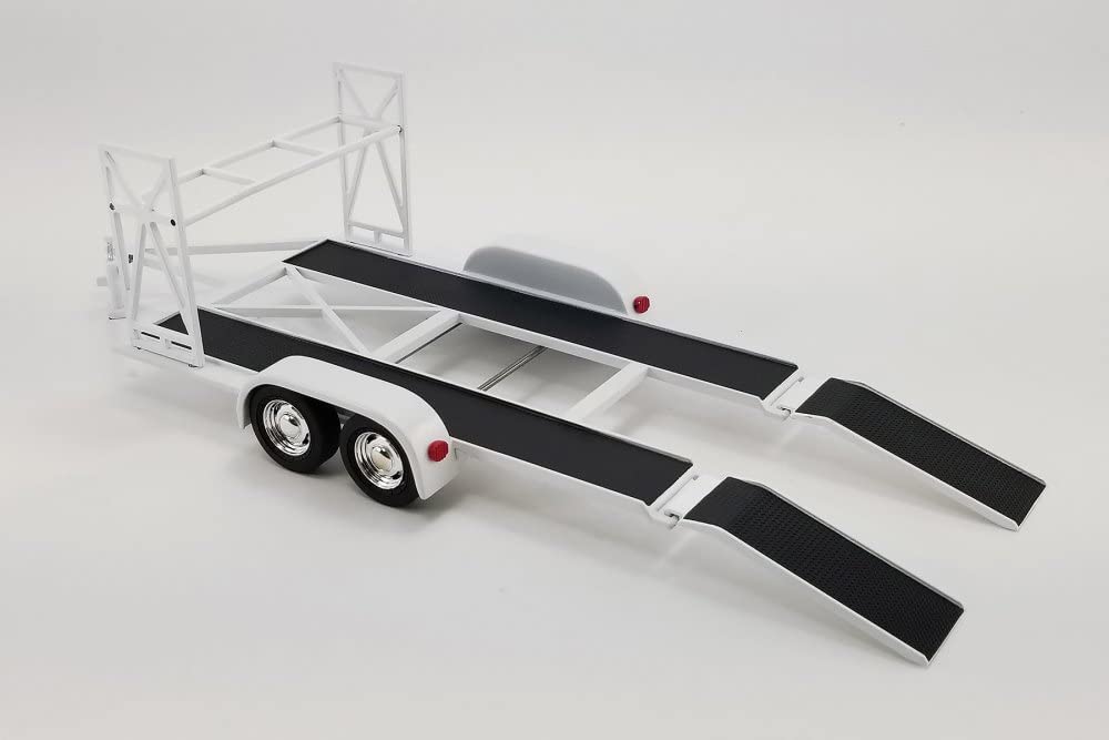 ModelToyCars Tandem Car Trailer with Tire Rack, White - Acme 18984-1/18 Scale Diecast Accessory