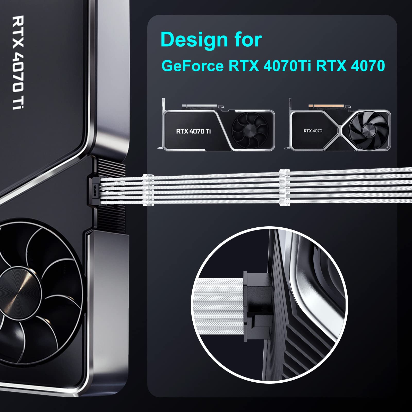 Bangfun 16Pin RTX 4070Ti GPU Power Adapter Cable, PCI-e 5.0 16Pin(12+4) to 2x8Pin Male to Female 12VHPWR Extension Cable Design for Geforce RTX 4070 Super 4070Ti 5070 5080-13 Inch White