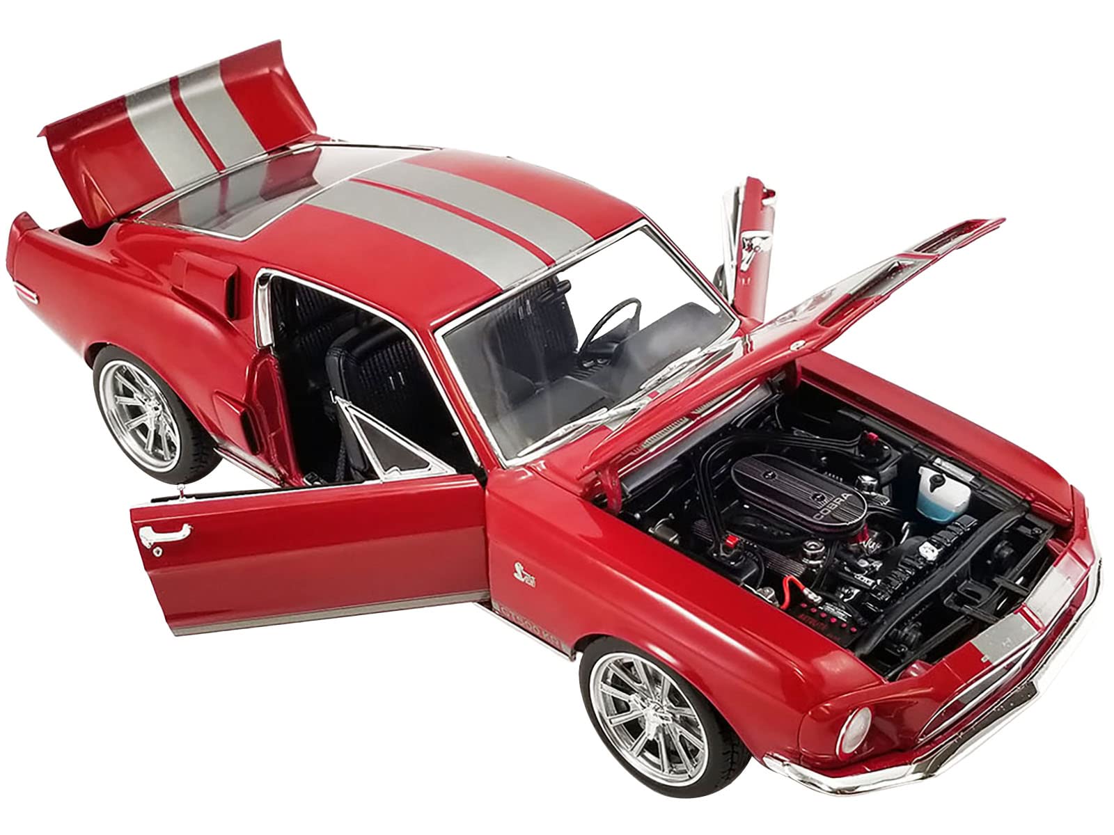 1968 Shelby GT500 KR Restomod Candy Apple Red w/Silver Met. Stripes New School Ltd Ed to 1254 Pieces 1/18 Diecast Model Car by Acme A1801850