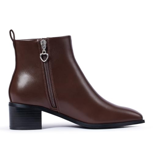 GENSHUO Ankle Boots for Women 2 Inch Low Chunky Heeled Square Toe Booties with Side Zipper Fall Winter Fashion Comfy Block Chelsea Boots Brown Size 8