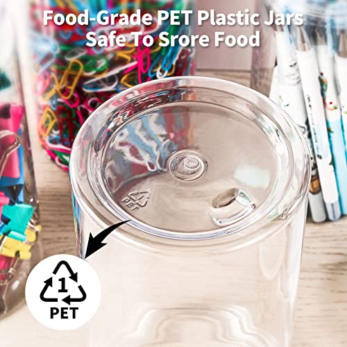PLastic jars with lids 32 OZ & 16 OZ 24 Pcs Clear Plastic Storage Jars Containers with Airtight White Plastic Screw On Lids Cylinder Large Round Jars Easy Clean for Household and Kitchen Organizing