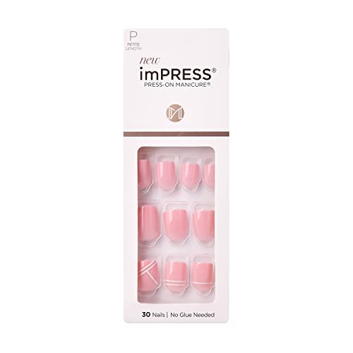 KISS imPRESS Press-On Nails Petite Length Glue On Nails Manicure Set, āTimeless Dayā, 30 Chip-Proof, Smudge-Proof Fake Nails