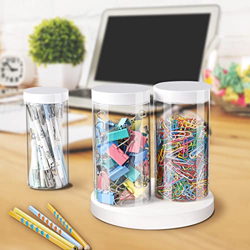 PLastic jars with lids 32 OZ & 16 OZ 24 Pcs Clear Plastic Storage Jars Containers with Airtight White Plastic Screw On Lids Cylinder Large Round Jars Easy Clean for Household and Kitchen Organizing