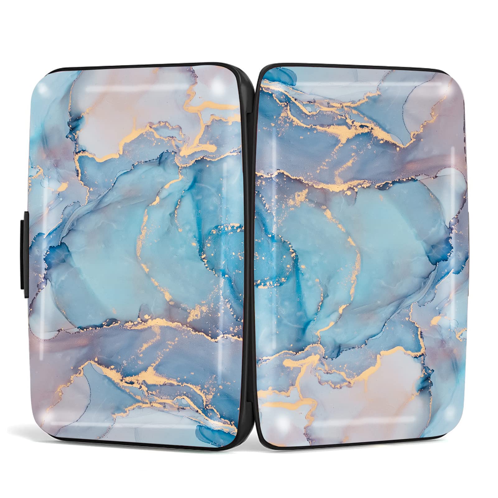 Maicican Mini RFID Blocking Aluminum Wallet, Slim Metal Hard Case Travel Credit Card Holder, Card Case for Both Men and Women, 4.3 x 2.9 inches,Blue Marbling