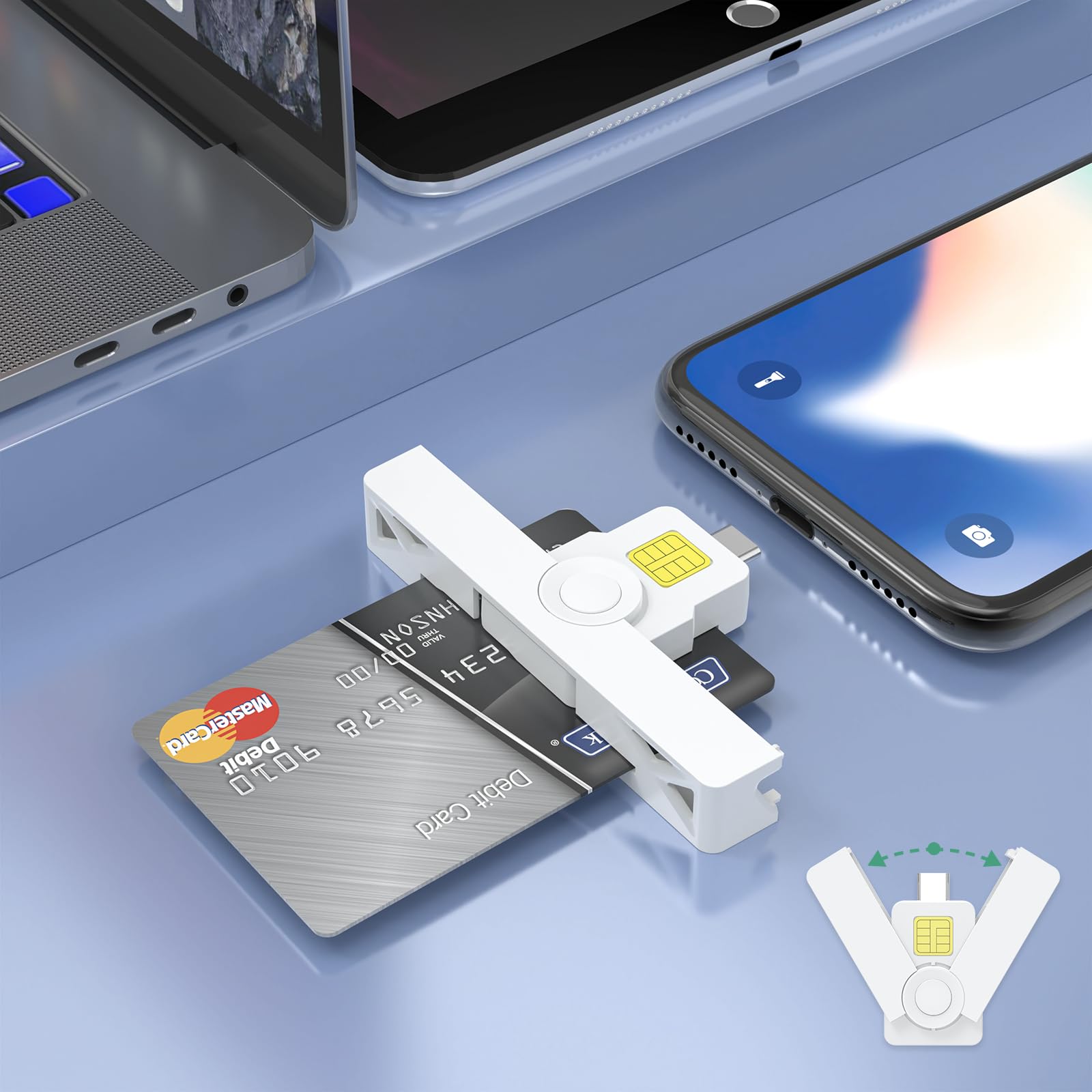 USB-C CAC Smart Card Reader,DOD Military Type-C Common Access Credit Card/ID/IC Bank/Health/Government ID/PIV CAC Chip Card with Windows, Mac OS for Android Phones, MacBook Pro-Mini & Fold