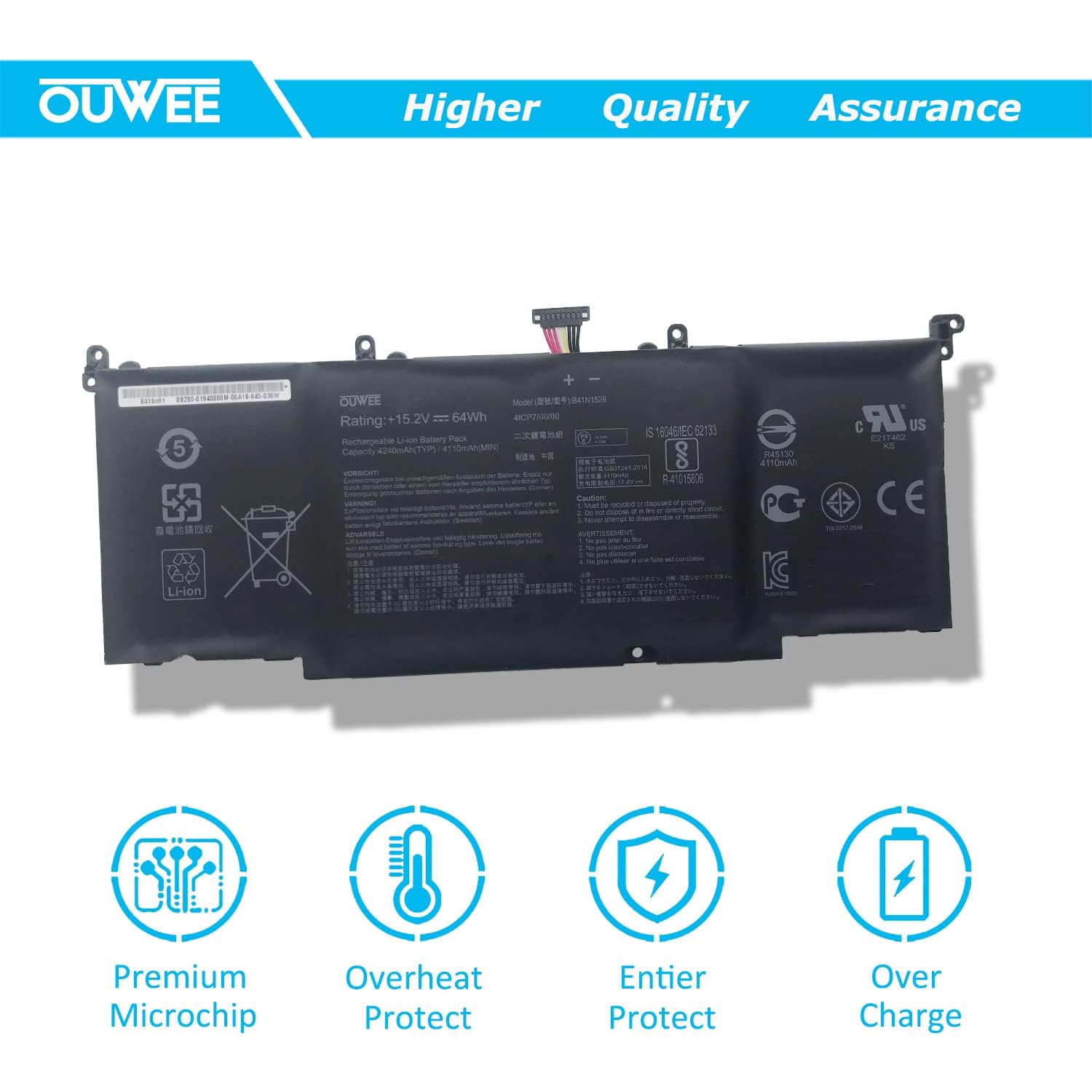 OUWEE B41N1526 Laptop Battery Compatible with Asus FX502VM FX60VM FX502VM-AS73 FX502VM-FY361T ROG Strix GL502VT GL502VT-DS74 GL502VM-FY039T S5 S5V S5VM Series Notebook 0B200-0194000 15.2V 64Wh 4240mAh