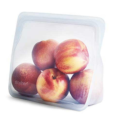 Stasher Silicone Reusable, Stand-Up Mid (Clear) | Food Meal Prep Storage Container | Lunch, Travel, Makeup, Gym Bag | Freezer, Oven, Microwave, Dishwasher Safe, Leakproof