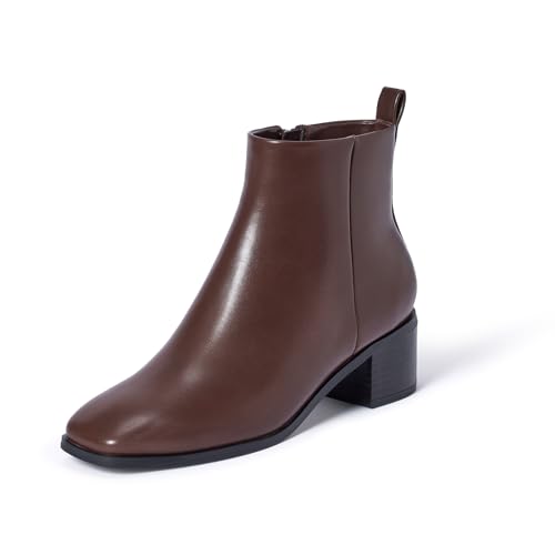 GENSHUO Ankle Boots for Women 2 Inch Low Chunky Heeled Square Toe Booties with Side Zipper Fall Winter Fashion Comfy Block Chelsea Boots Brown Size 8