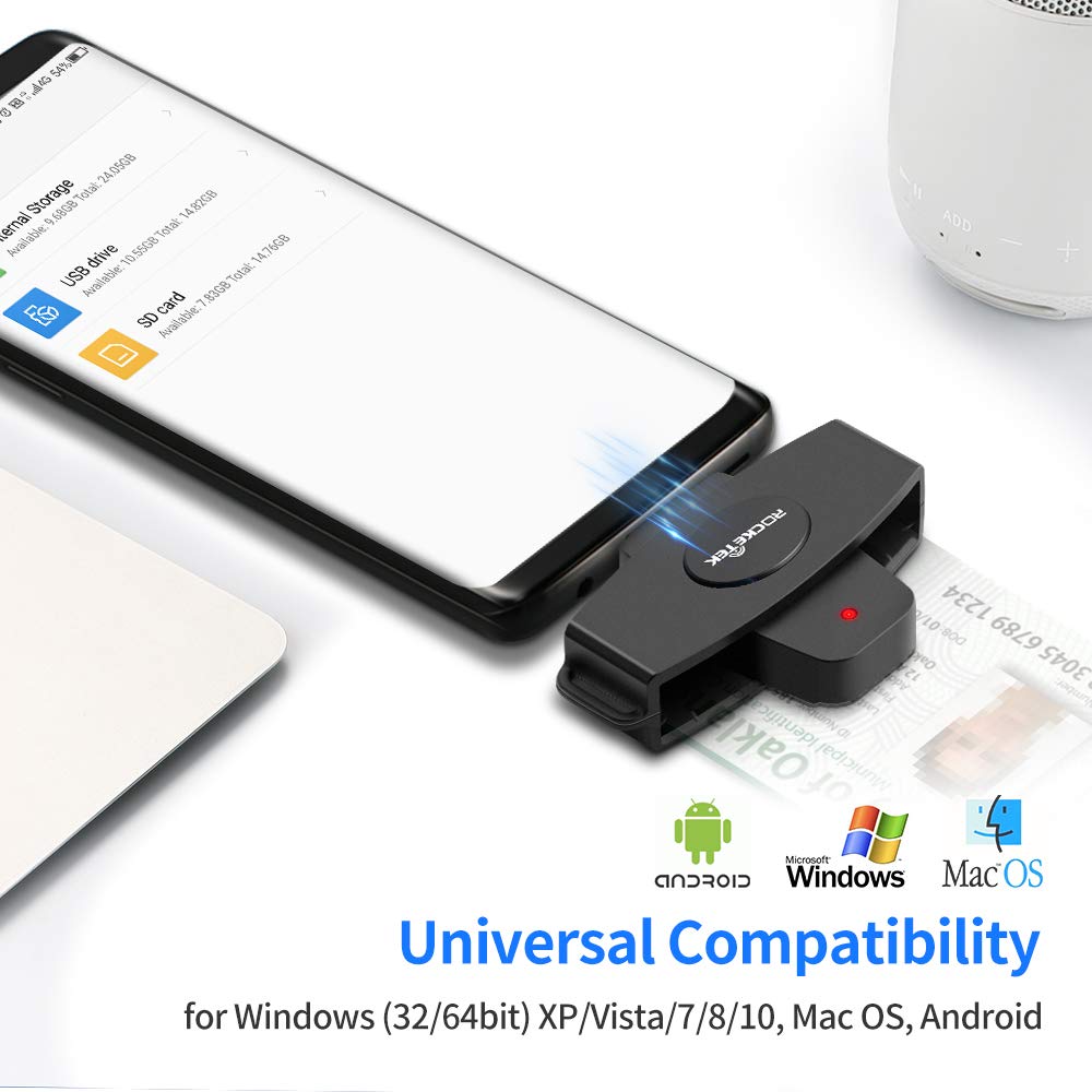 Type C CAC Rocketek DOD Military USB-C Common Access CAC Smart , Credit /CAC Chip card reader Compatible with Android Phones, MacBook Pro, iMacCR5+LTCR1