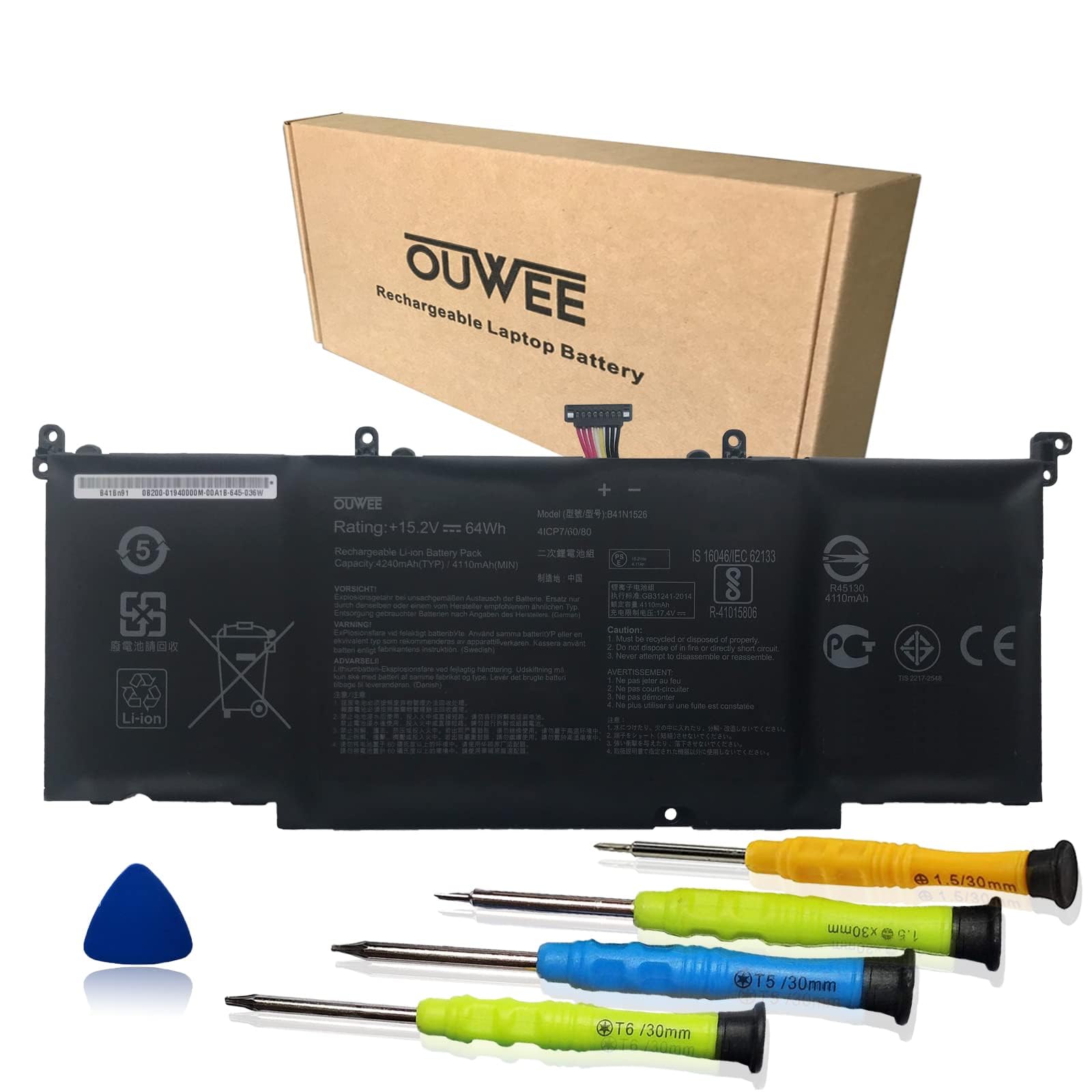 OUWEE B41N1526 Laptop Battery Compatible with Asus FX502VM FX60VM FX502VM-AS73 FX502VM-FY361T ROG Strix GL502VT GL502VT-DS74 GL502VM-FY039T S5 S5V S5VM Series Notebook 0B200-0194000 15.2V 64Wh 4240mAh