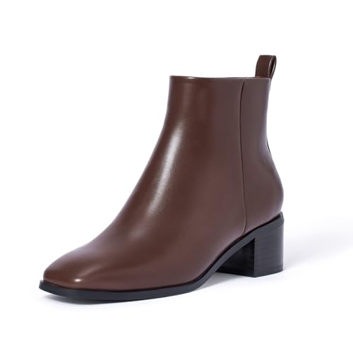 GENSHUO Ankle Boots for Women 2 Inch Low Chunky Heeled Square Toe Booties with Side Zipper Fall Winter Fashion Comfy Block Chelsea Boots Brown Size 8