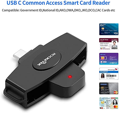 Type C CAC Rocketek DOD Military USB-C Common Access CAC Smart , Credit /CAC Chip card reader Compatible with Android Phones, MacBook Pro, iMacCR5+LTCR1