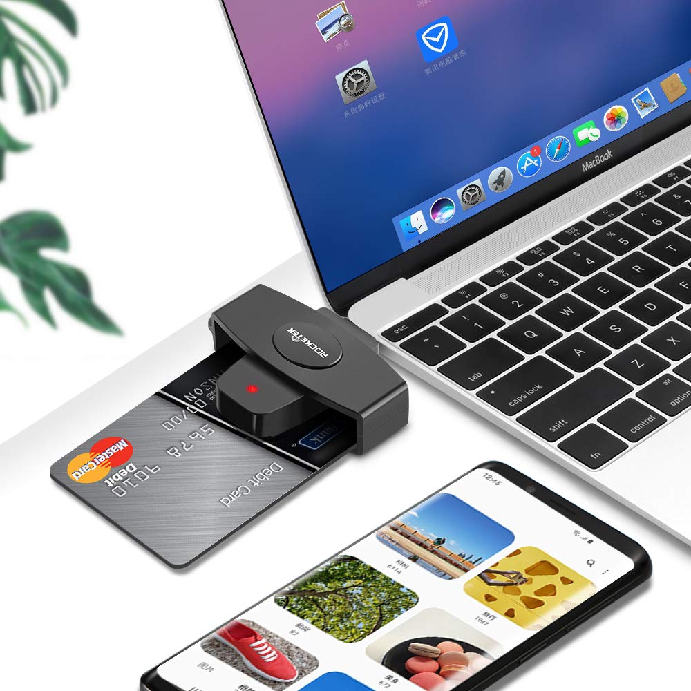 Type C CAC Rocketek DOD Military USB-C Common Access CAC Smart , Credit /CAC Chip card reader Compatible with Android Phones, MacBook Pro, iMacCR5+LTCR1