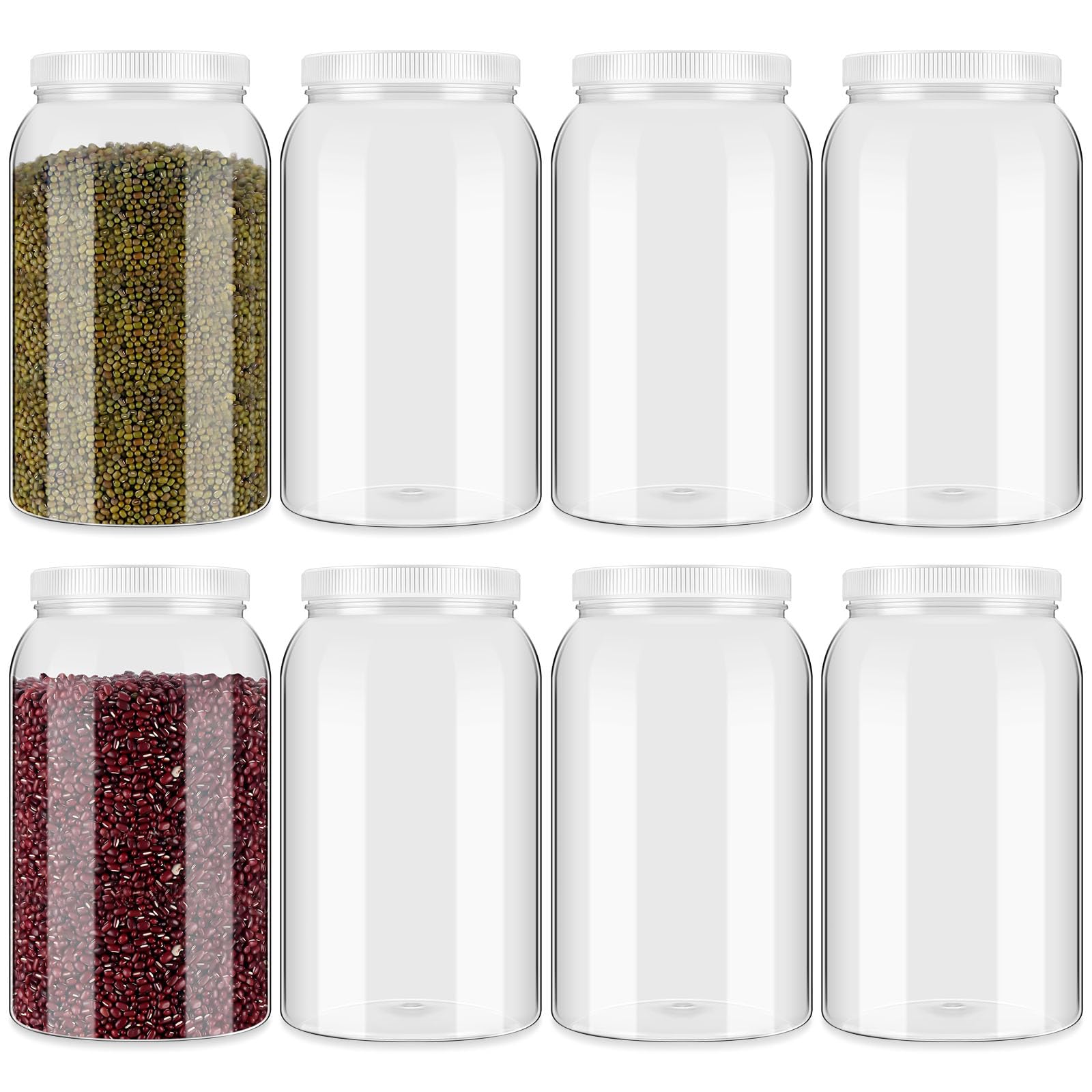 Dandat 8 Pcs 1 Gallon Clear Plastic Jars Airtight Pantry Large Mouth Jars Plastic Jug Cylinder Containers with Lids for Candy Butter Honey Sugar Cookies Arts Crafts Bartender Kitchen(White Lids)