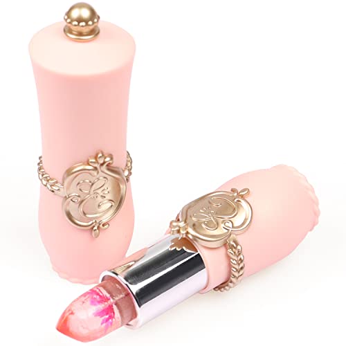 firstfly Pack of 6 Crystal Flower Jelly Lipstick, Long Lasting Nutritious Lip Balm Lips Moisturizer Magic Temperature Color Change Lip Gloss (Pink)
