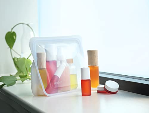 Stasher Silicone Reusable, Stand-Up Mid (Clear) | Food Meal Prep Storage Container | Lunch, Travel, Makeup, Gym Bag | Freezer, Oven, Microwave, Dishwasher Safe, Leakproof
