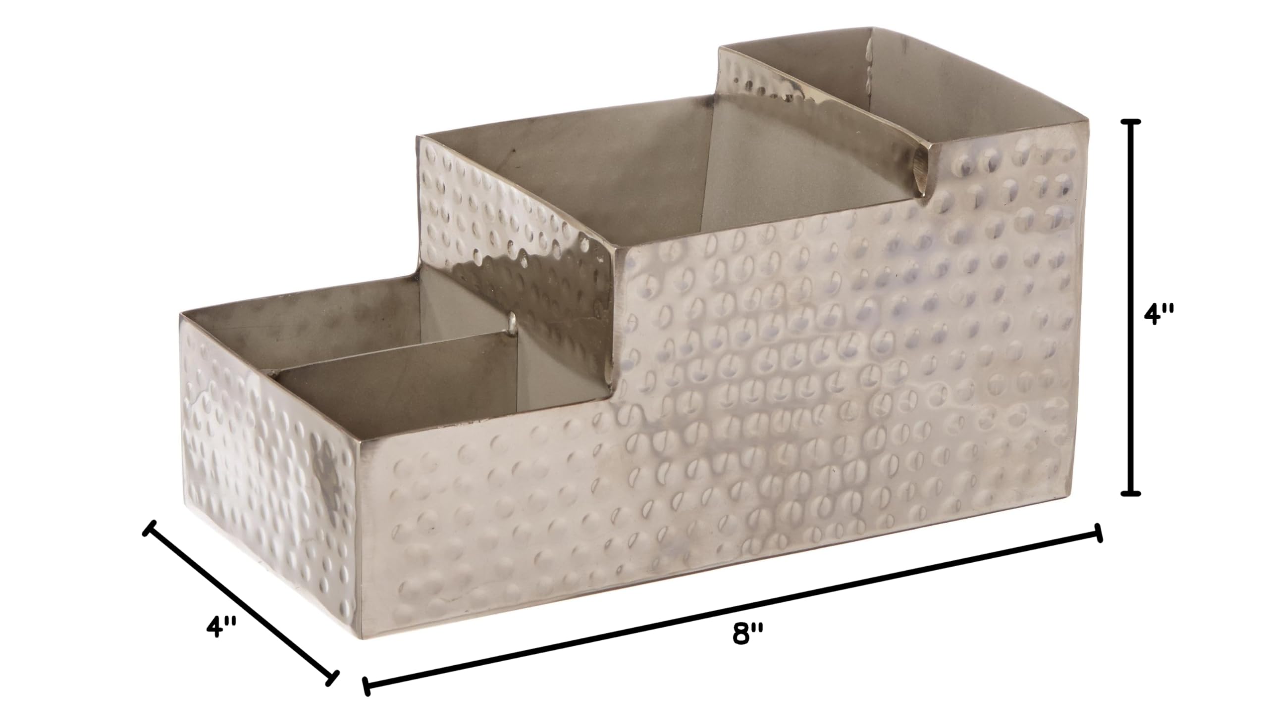American Metalcraft HMBAR9 Hammered Stainless Steel Coffee Caddy, 4 Compartments, 8" x 4", Silver