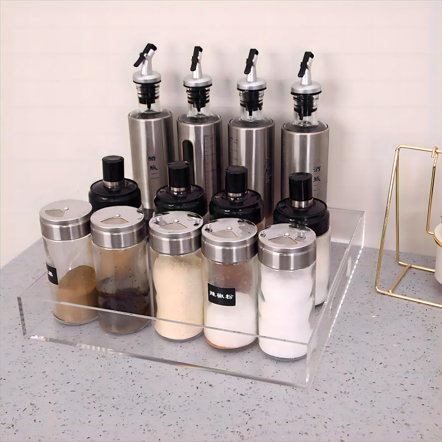 YFYCUSA Clear Acrylic Tray 10"x10" in, Serving Tray with Handles, Acrylic Trays for Serving, Spill Proof, Coffee Trays, Serving Trays, Food Trays, Ottoman Dressing Tables, Square Tray
