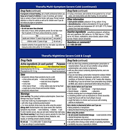 Theraflu Combo Daytime and Nighttime Severe Cold Relief Powder, Honey Lemon Flavor, 12 Count, 6 Daytime and 6 Nighttime