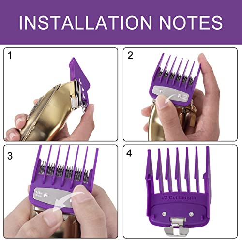 Clipper Guards Cutting Guides with Metal Clip Compatible with Wahl Clippers -Attachment #3171-500 1/8” to 1,Replacement Hair Guides Combs Set Fits for Most Full Size Hair Clippers/Trimmers (Colorful)