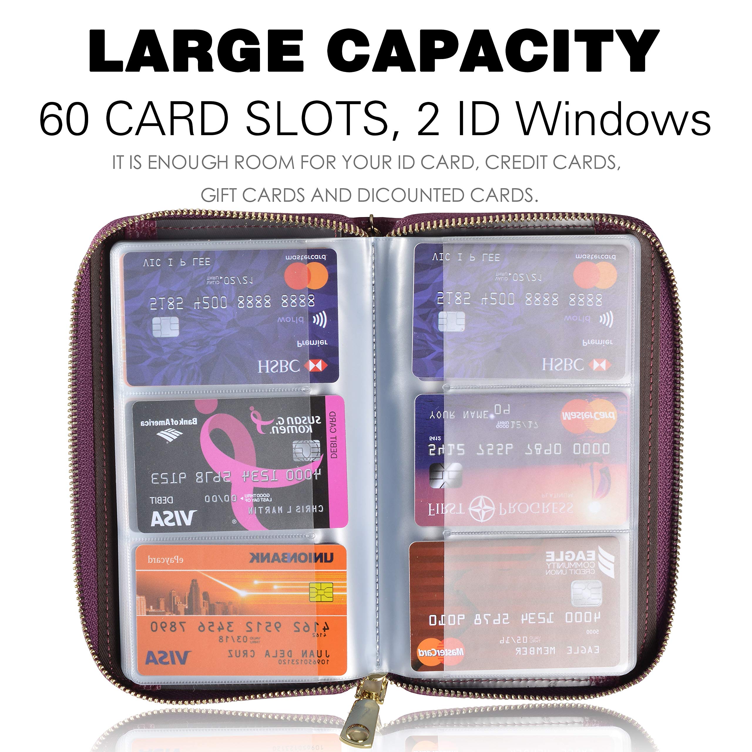 Easyoulife Credit Card Holder Wallet Womens Zipper Leather Case Purse RFID Blocking (Purple)