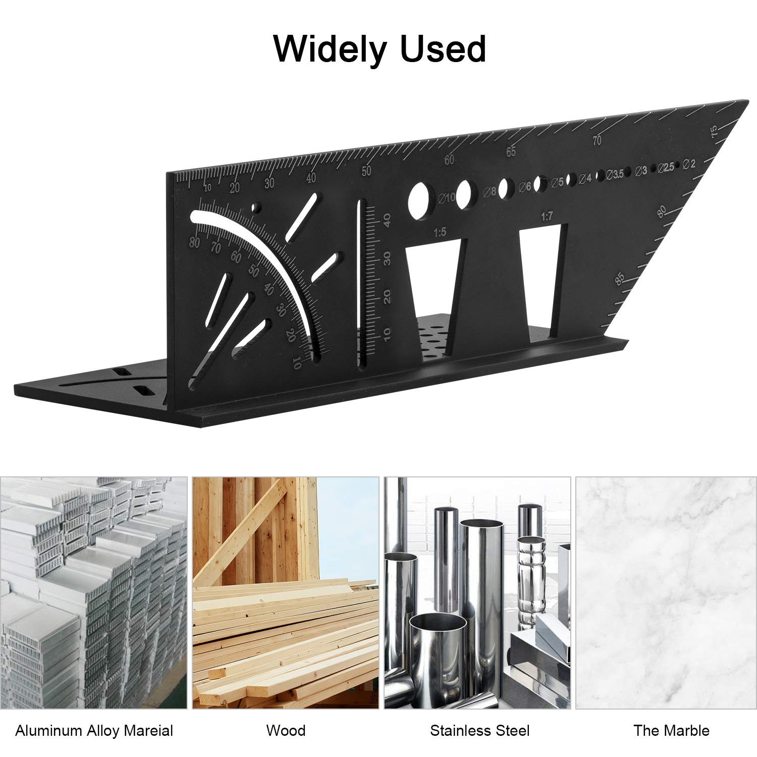 Woodworking Carpenter Square Rule,Baowox 3D Aluminum Alloy Angle Measuring Tool, Multifunction Angle Finder Woodworking Tools or Engineers Carpenters (Black)