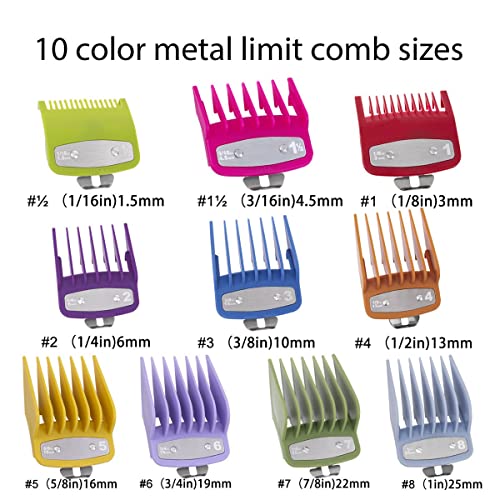 Clipper Guards Cutting Guides with Metal Clip Compatible with Wahl Clippers -Attachment #3171-500 1/8” to 1,Replacement Hair Guides Combs Set Fits for Most Full Size Hair Clippers/Trimmers (Colorful)