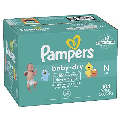 Pampers Baby Dry Diapers Size 0/Newborn 104 Count (Pack of 2)
