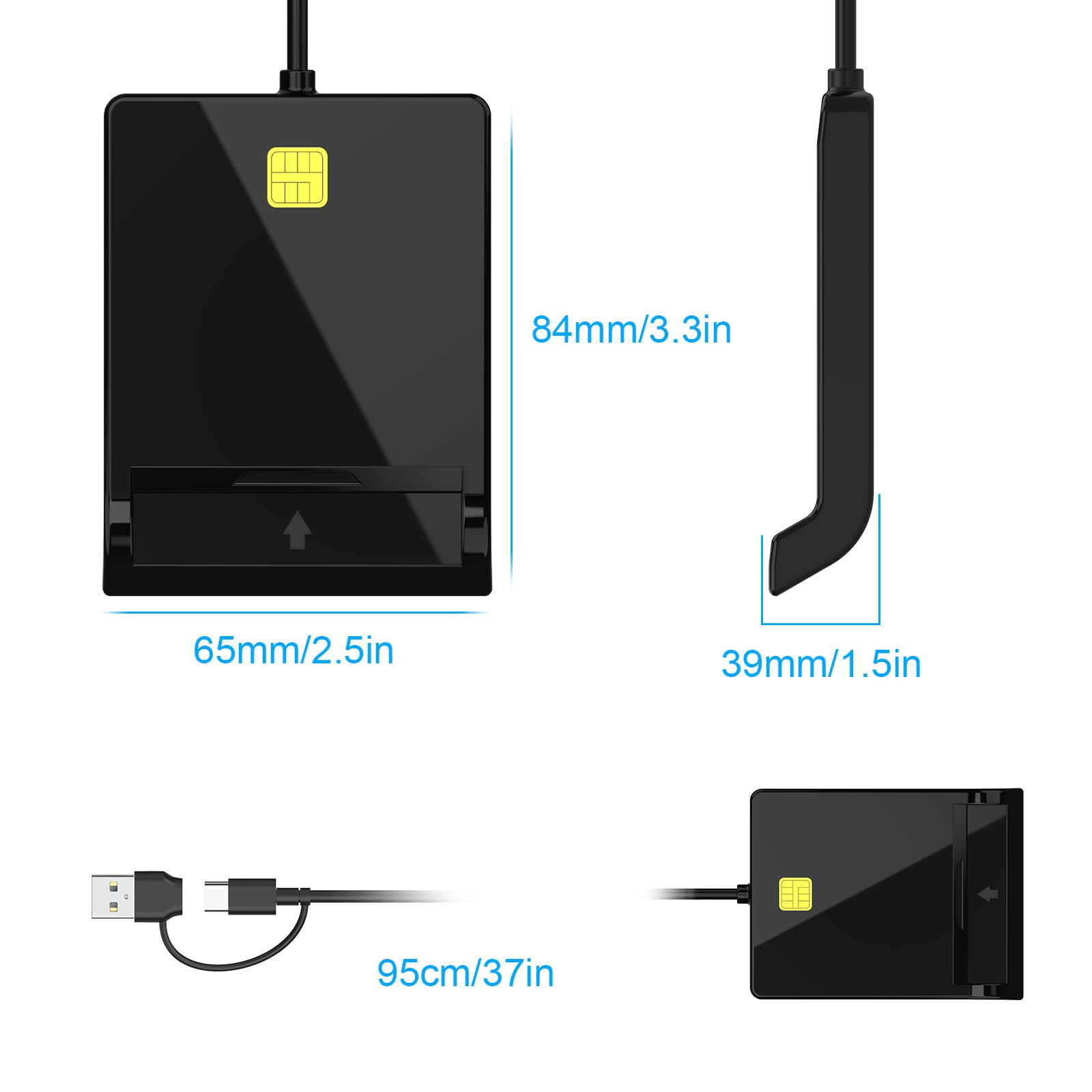 CAC Card Reader Military, USB SIM Card Reader 2 in 2 Smart Card Reader DOD Military USB Common Access CAC, ID/Debit/Credit Card Reader has USB & USB C Port for Windows,Mac OS,Linux,Android
