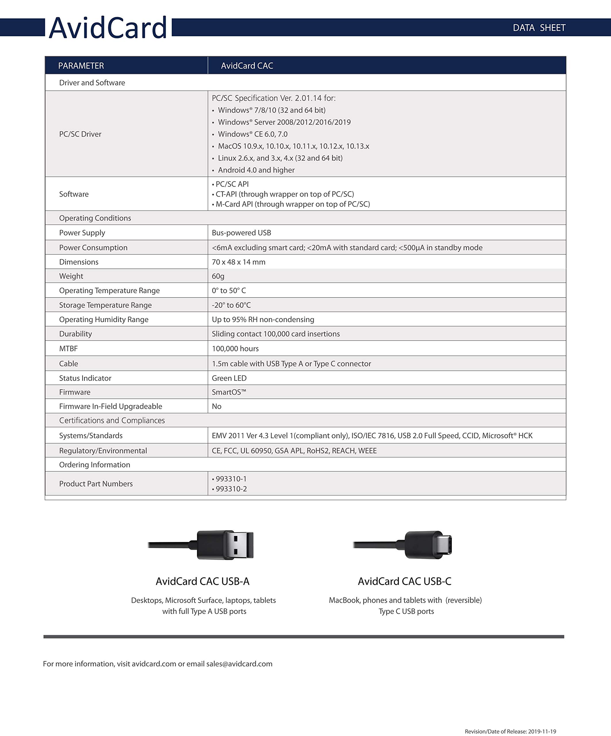 AvidCard CAC USB-C Smart Card Reader (SCR3310v2.0 Version)