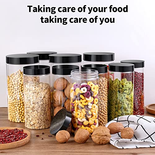 PLastic jars with lids 32 OZ & 16 OZ 24 PACK,Eiark Clear Plastic Storage Jars Containers with Airtight Black Plastic Screw On Lids Cylinder Large Round Jars Easy Clean for Household and Kitchen